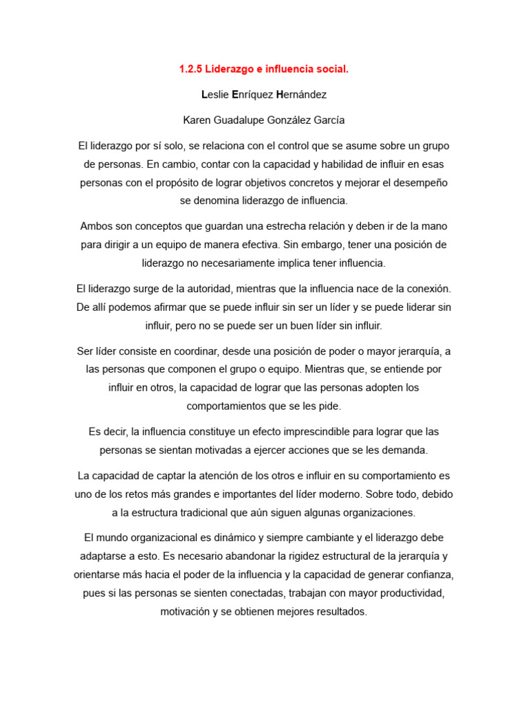liderazgo e influencia social | PDF | Liderazgo | Plan de estudios