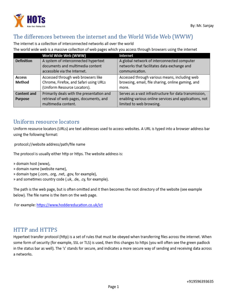 Internet vs. World Wide Web Explained | PDF | World Wide Web | Internet & Web