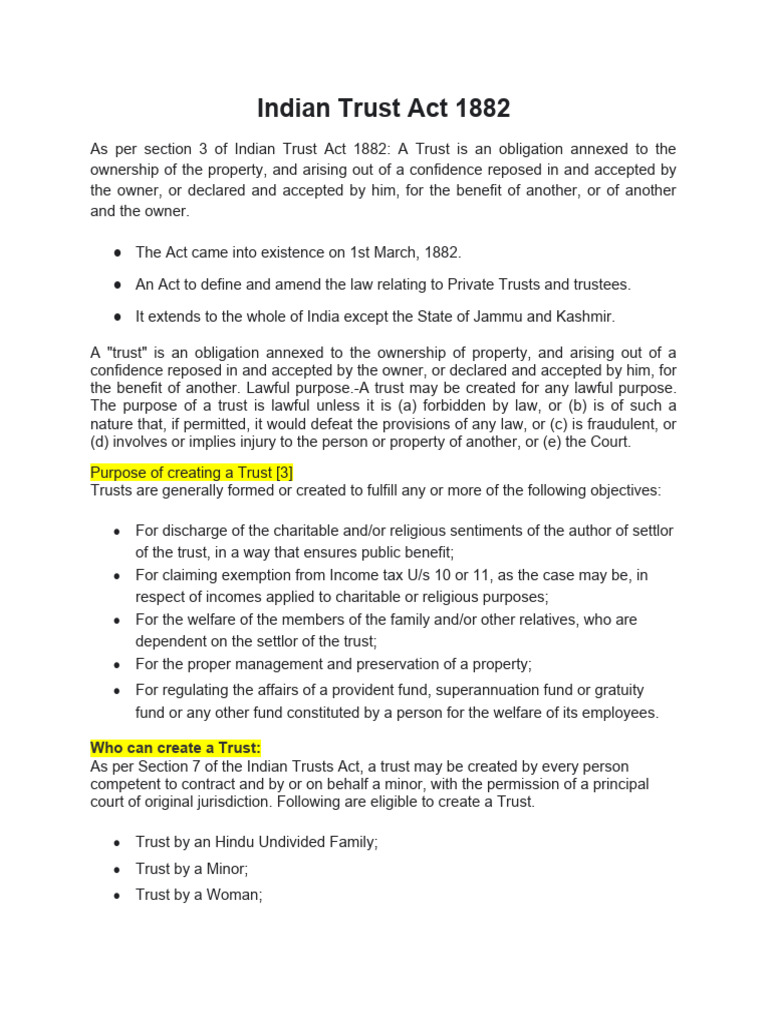 Indian Trust Act 1882 | PDF | Common Law | Private Law