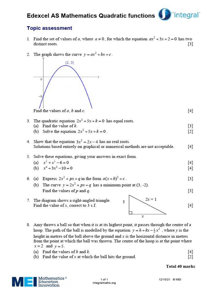 Quadratics QP 2007 | PDF | Equations | Quadratic Equation