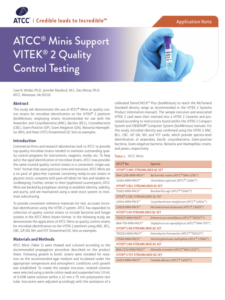 Minis Support VITEK Testing | PDF | Atcc (Company) | Bacteria