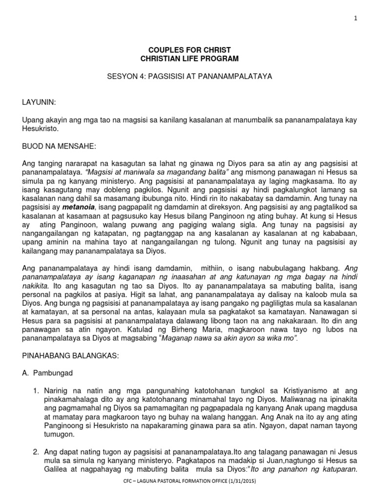 Talk 4. Pagsisisi at Pananampalataya | PDF