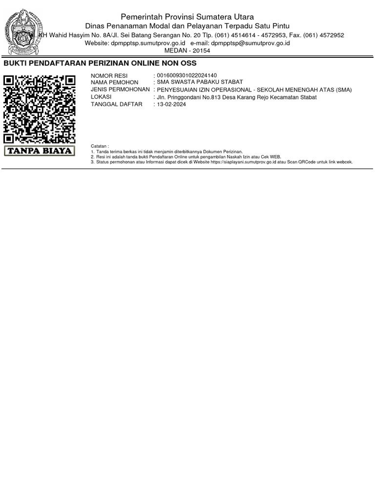 Resi Perizinan SMAS PABAKU STABAT | PDF