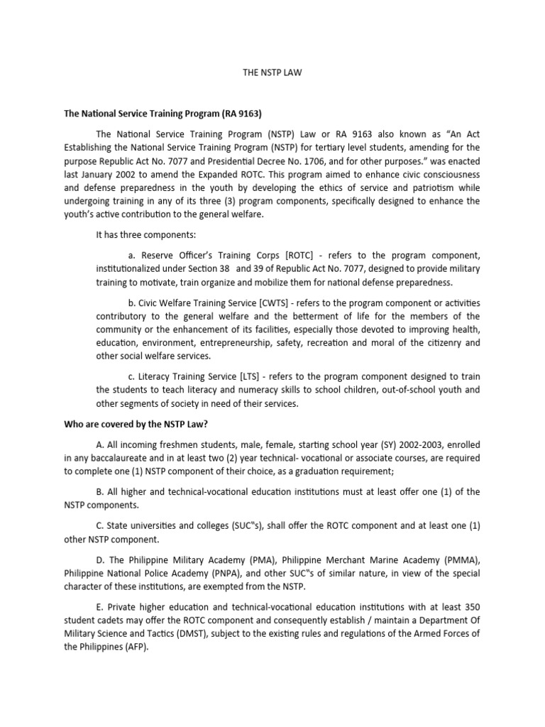 NSTP Law: A Guide for Students | PDF