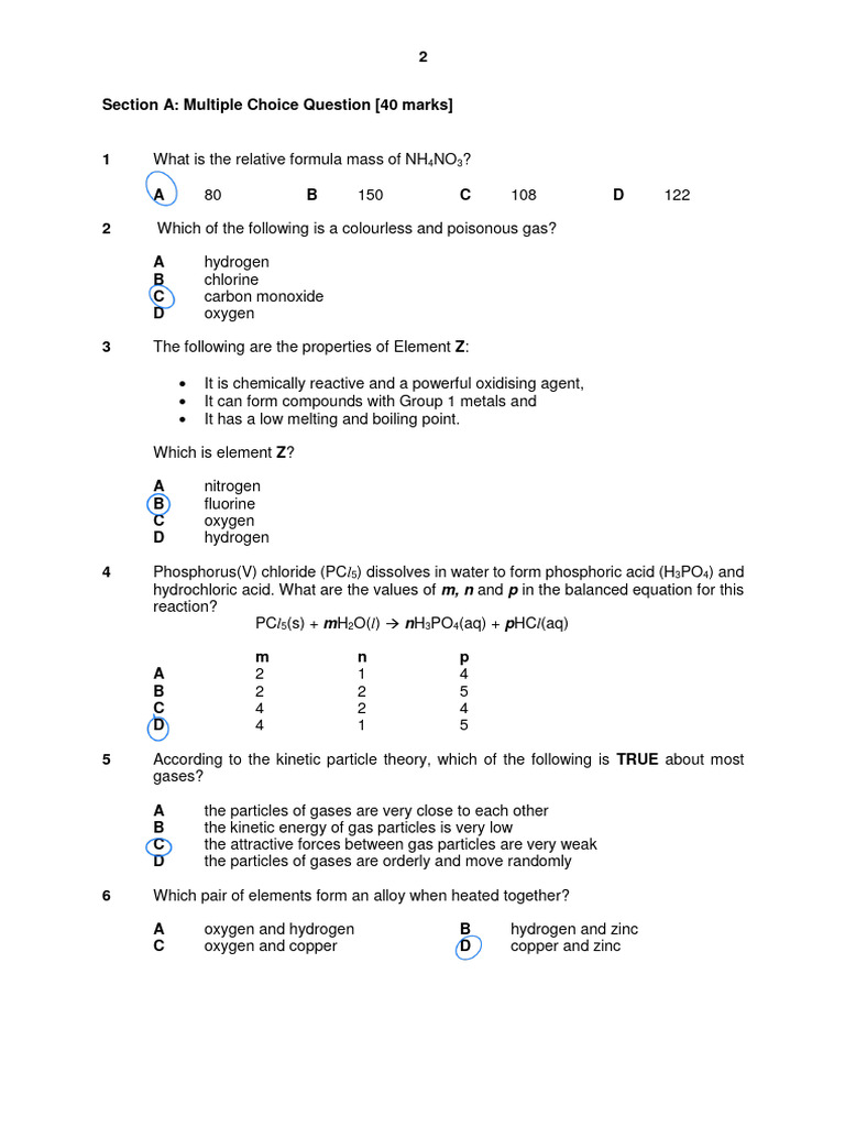 Chem Sec 3 Mock Test 2021 | PDF | Hydroxide | Chlorine