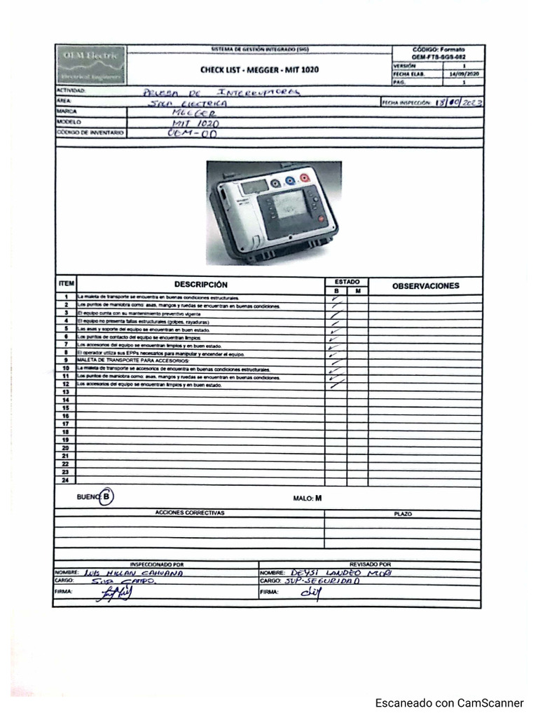 Check List Megger Mit - 10120 | PDF