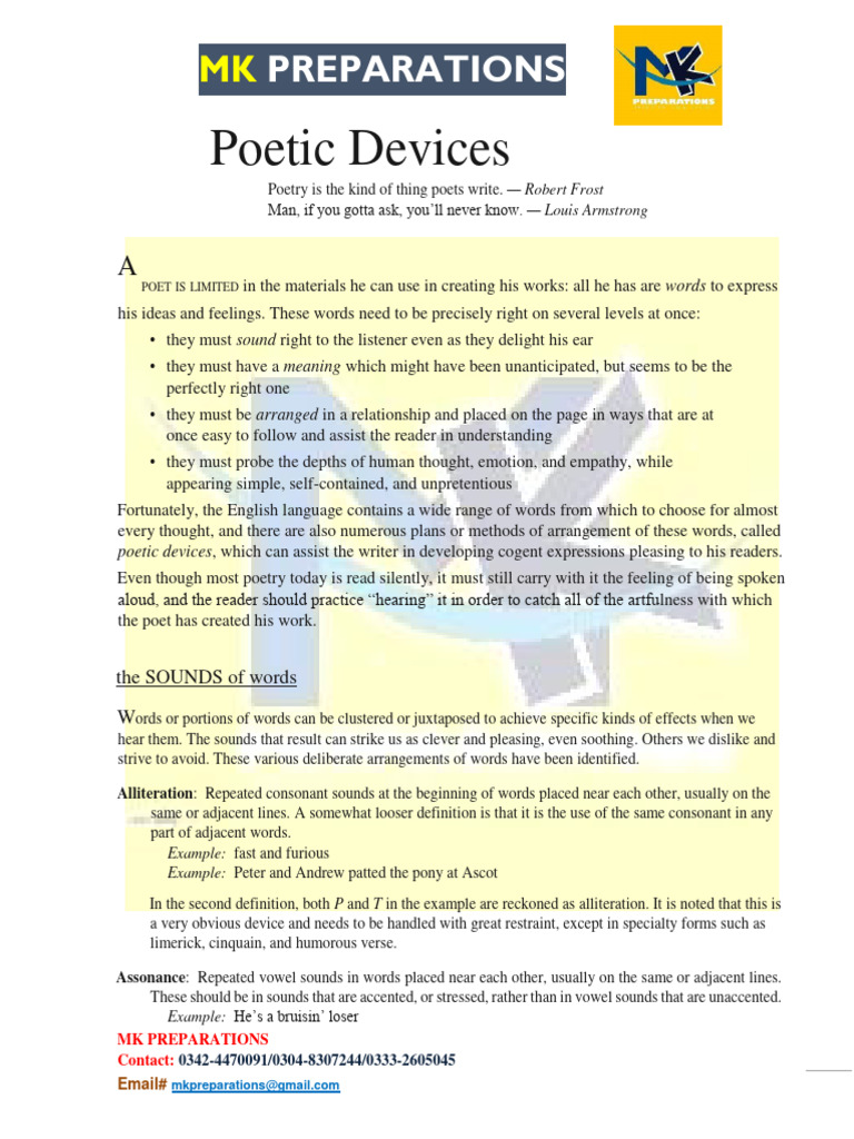 Poetic Devices | PDF | Poetry | Metre (Poetry)