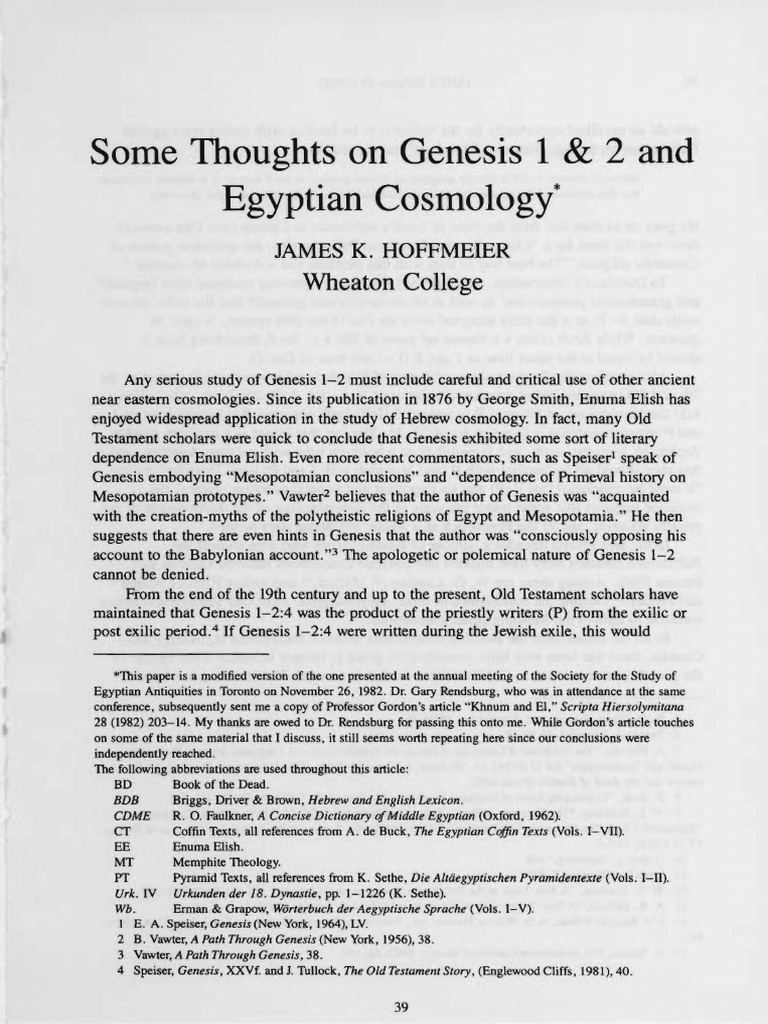 Janes 15 Hoffmeier James K Thoughts On Genesis I and 2 and Egyptian ...