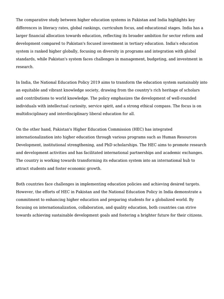 India vs Pakistan: Higher Education Comparison | PDF