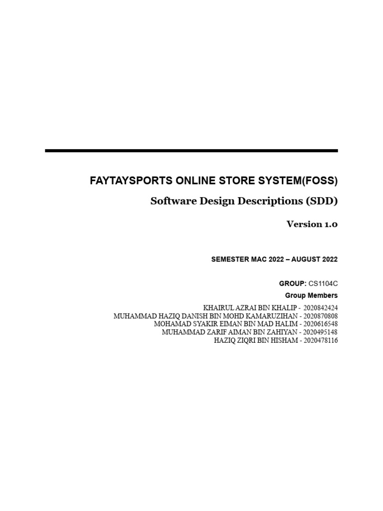 Faytaysports Online Store System (Foss) : Software Design Descriptions (SDD) | PDF | System ...