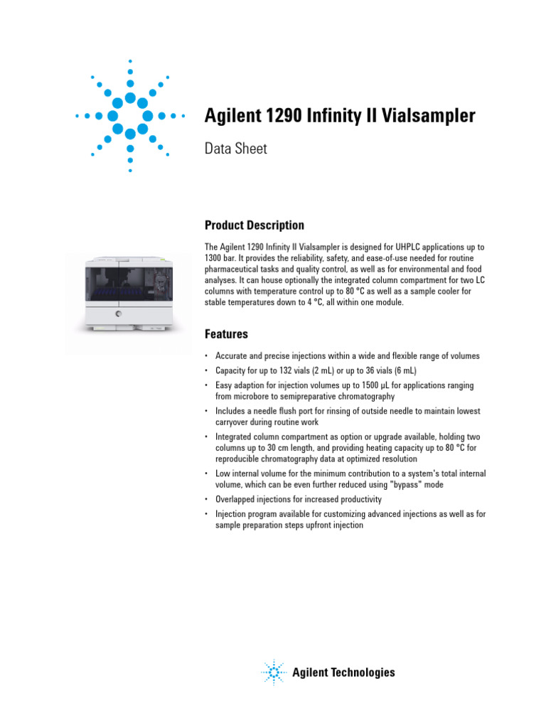 Agilent 1290 Infinity II Vialsampler Data Sheet | PDF | Volume | High ...