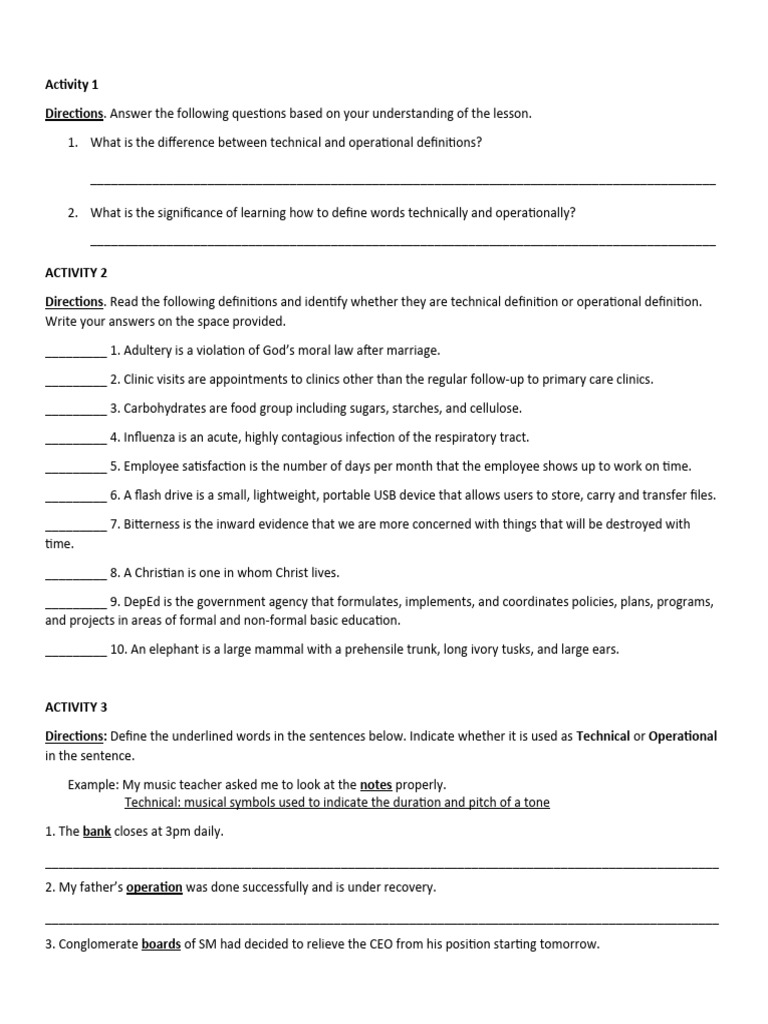 Technical Operational Definition | PDF