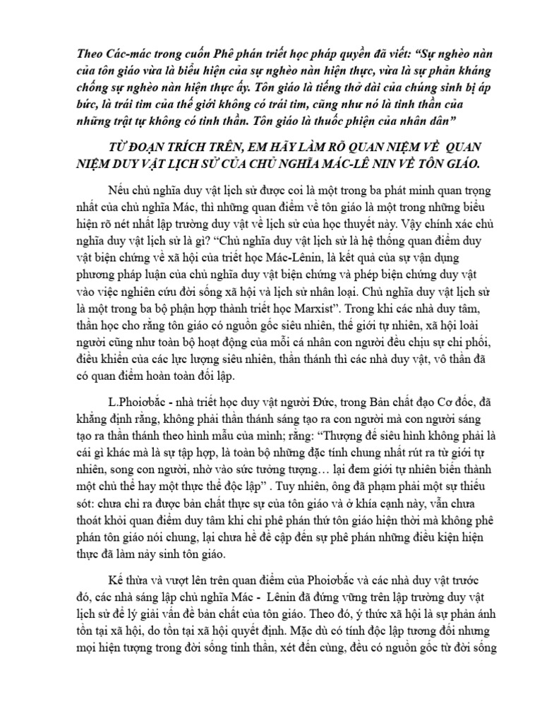 Quan niệm duy vật lịch sử của chủ nghĩa mác lê nin về tôn giáo | PDF