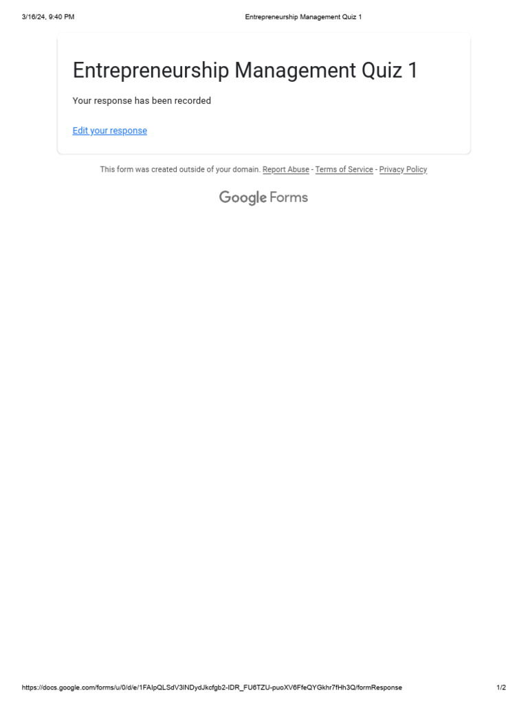 Entrepreneurship Management Quiz 1 | PDF | Business