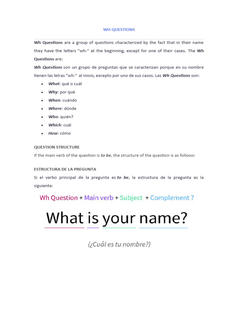Estructura de las Wh Questions en inglés | PDF