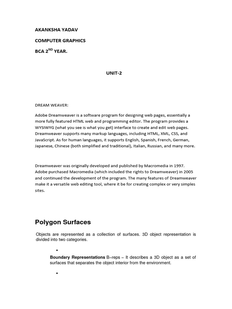 BCA Students: Dreamweaver & 3D Graphics | PDF | Mathematics | Mathematical Analysis