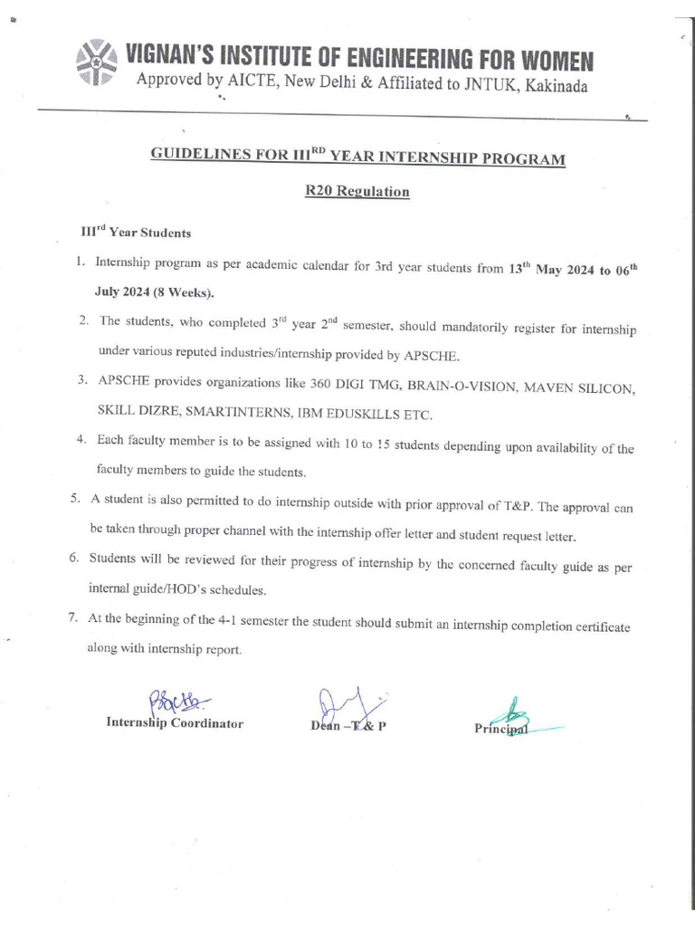 Guidelines For 3rd Year Internship Program | PDF