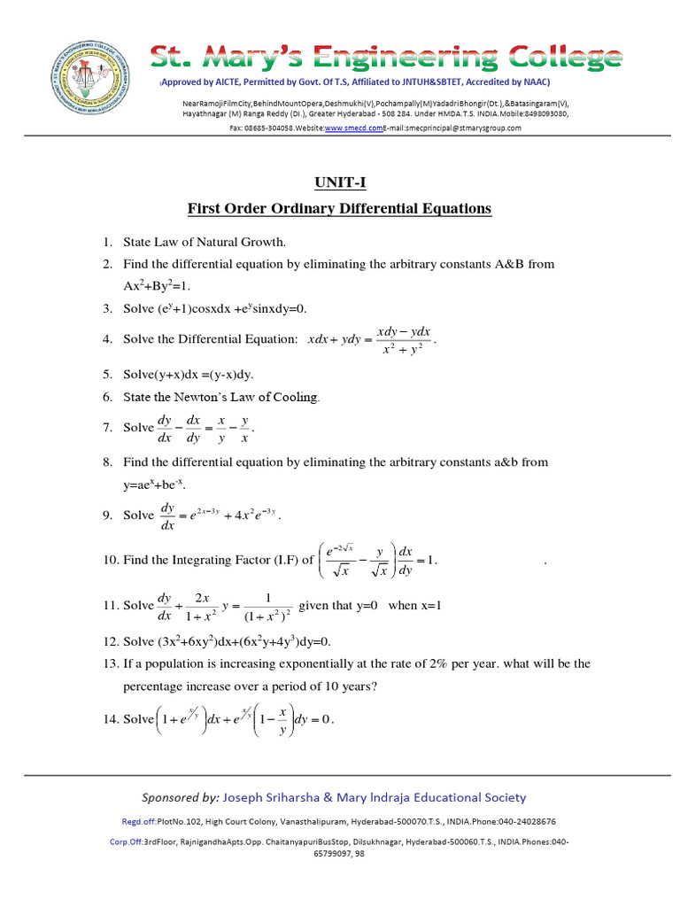 Ode & VC Question Bank r22 Ayodhya | PDF | Laplace Transform | Ordinary Differential Equation