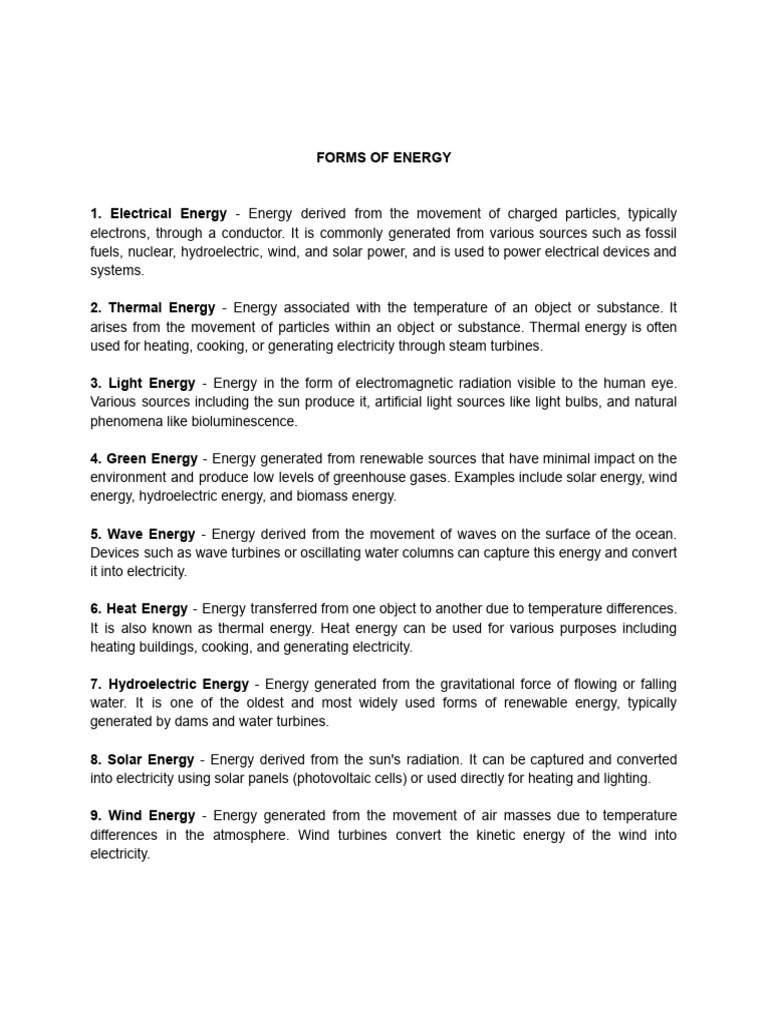 Forms of Energy | PDF | Renewable Energy | Electricity Generation