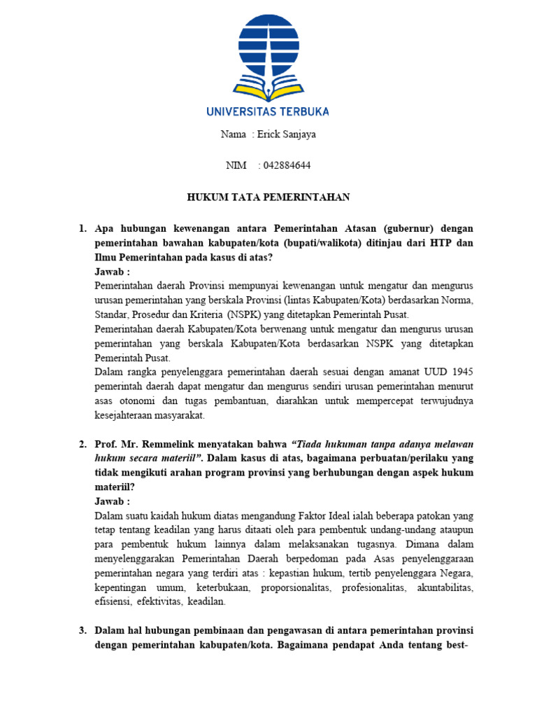 Tugas 1 Hukum Tata Pemerintahan | PDF | Ilmu Sosial