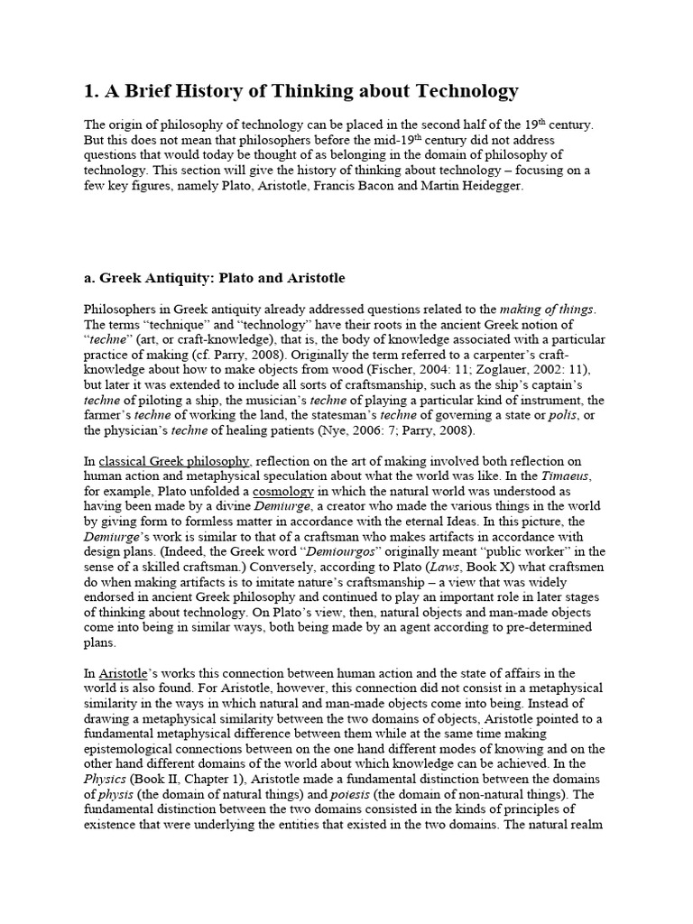 The Histiry of Philosophy of Technology Notes | PDF | Nous | Aristotle