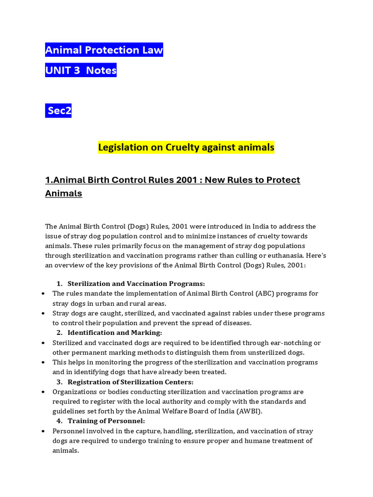 Animal Law - Unit 3 - Sec2 | PDF | Animal Welfare | Cruelty To Animals