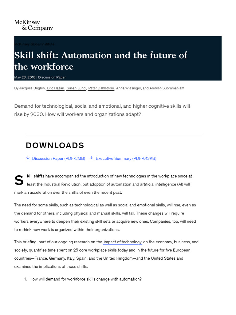 Automation and The Workforce of The Future - McKinsey | PDF ...