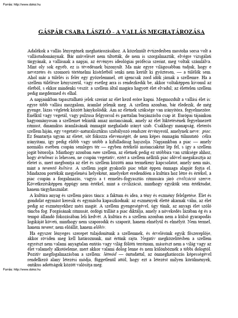 Gaspar Csaba Laszlo A Vallas Meghatarozasa | PDF