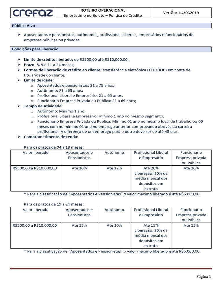 Roteiro Operacional Boleto - V1.4 - 012019 | PDF | Empréstimos | Crédito