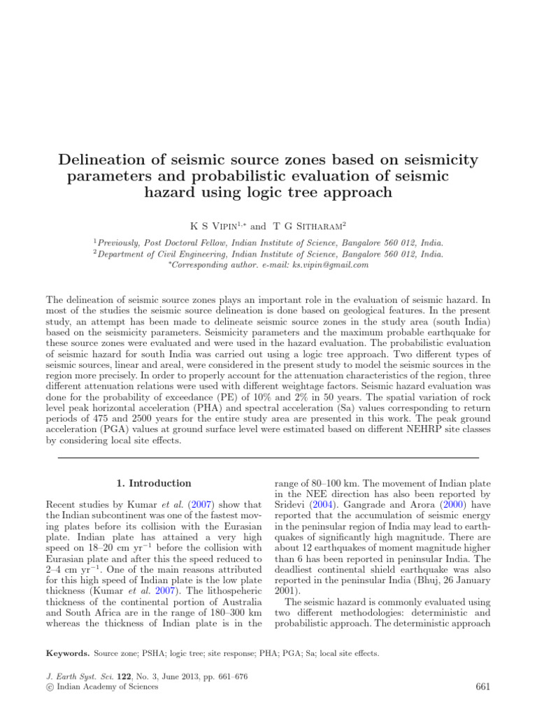 Delineation of Seismic Source Zones Based On Seismicity Parameters and Probabilistic Evaluation ...