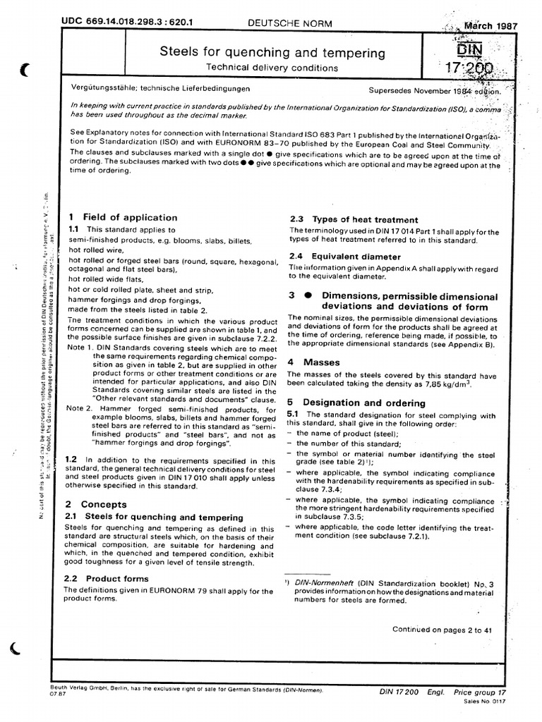 DIN17200 Steels For Quenching and Tempering | PDF