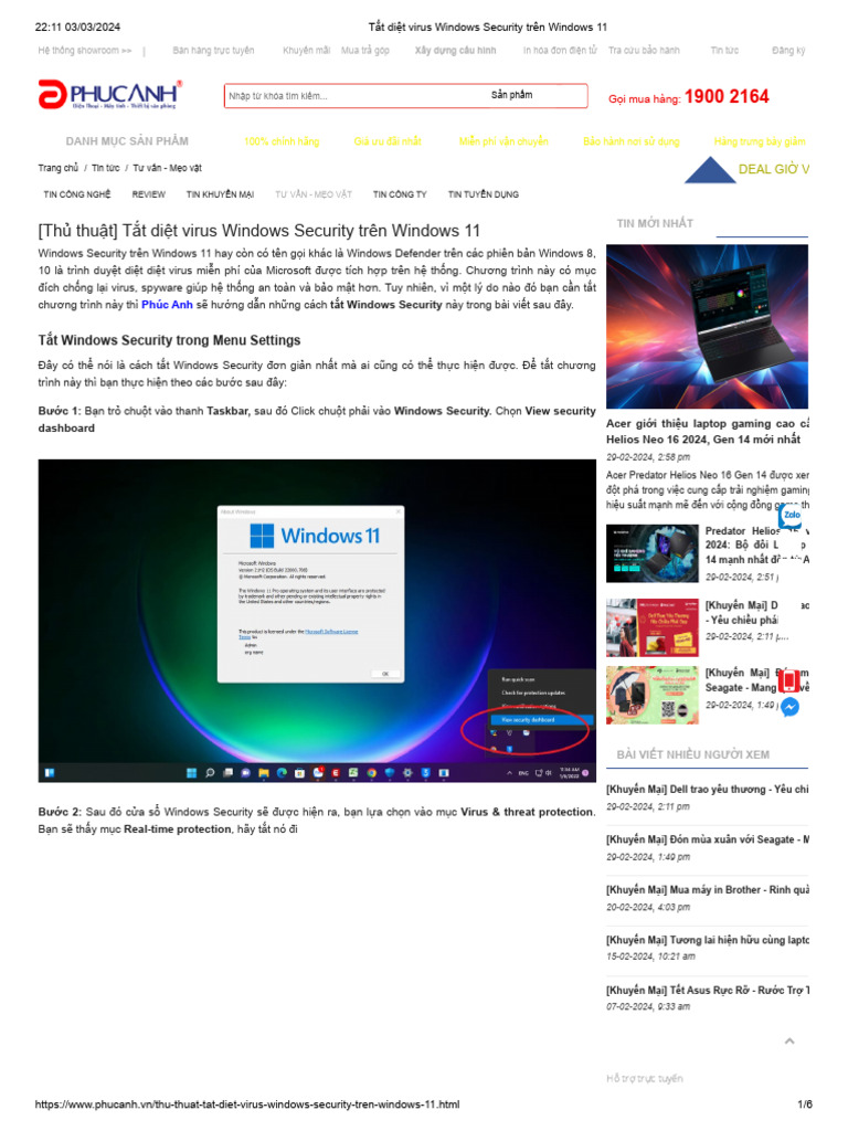 Tắt diệt virus Windows Security trên Windows 11 | PDF