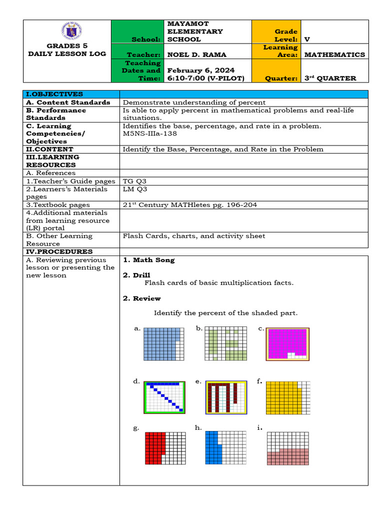 Co3 Identifying Percentage Base and Rate | PDF | Learning | Teachers