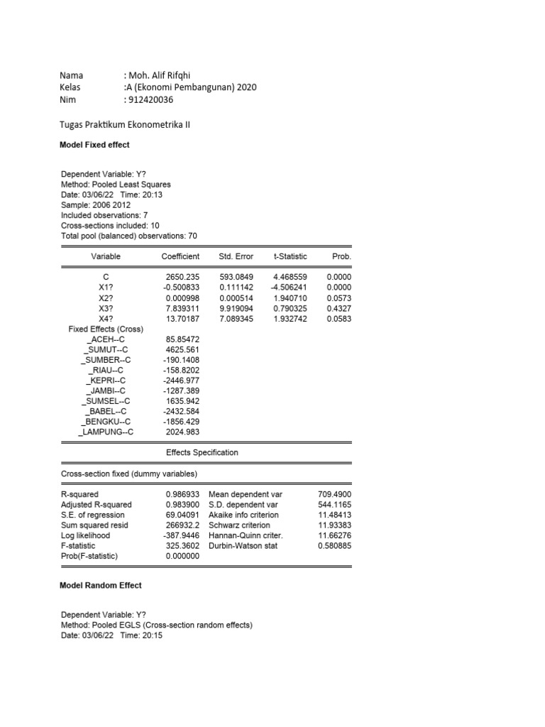 Eviews Alif | PDF | Coefficient Of Determination | Errors And Residuals