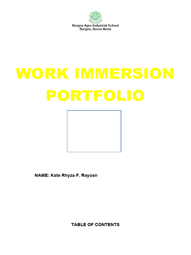 Work Immersion Portfolio | Download Free PDF | Learning | Knowledge