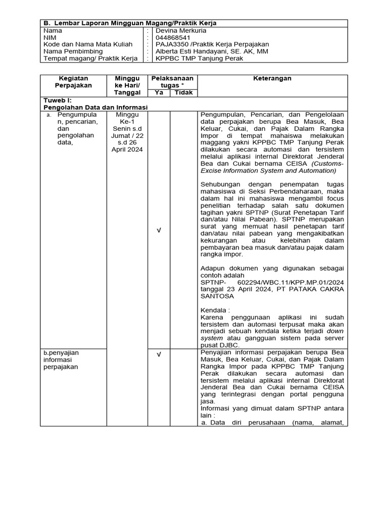 Laporan Minggu Ke-1 Devina Merkuria - (044868541) | PDF