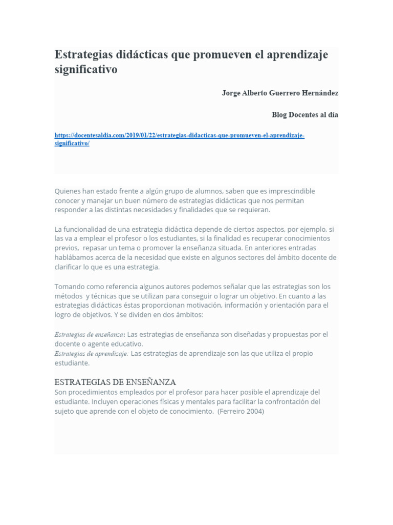 Estrategias didácticas que promueven el aprendizaje significativo | PDF | Enseñando | Aprendizaje