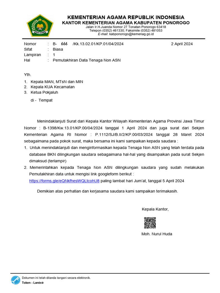 Pemutakhiran Data Non ASN Kemenag | PDF