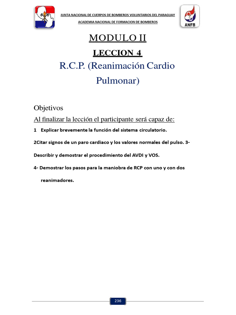 Leccion 4 RCP PDF | PDF | Reanimación cardiopulmonar | Paro cardíaco