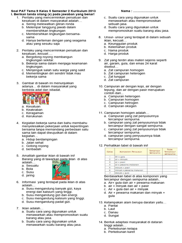 Soal PAT Tema 9 Kelas 5 Semester 2 Kurikulum 2013 | PDF