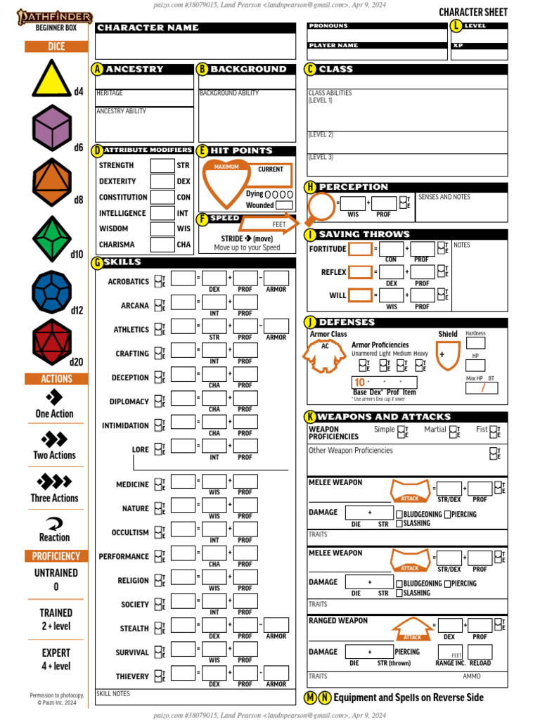 PZO2106E (ORC) - Character Sheet | PDF | Adventure Games | Role Playing
