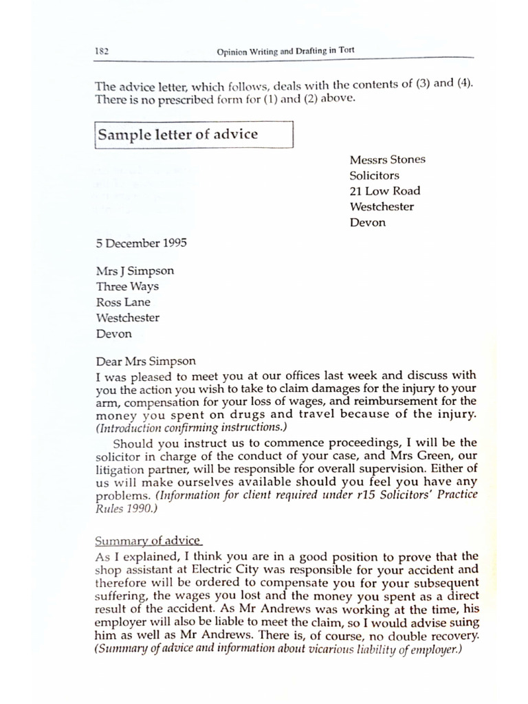 Sample Letter Opinion Personal Injury | PDF