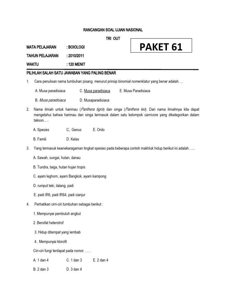 Soal Tri Out Paket A | PDF