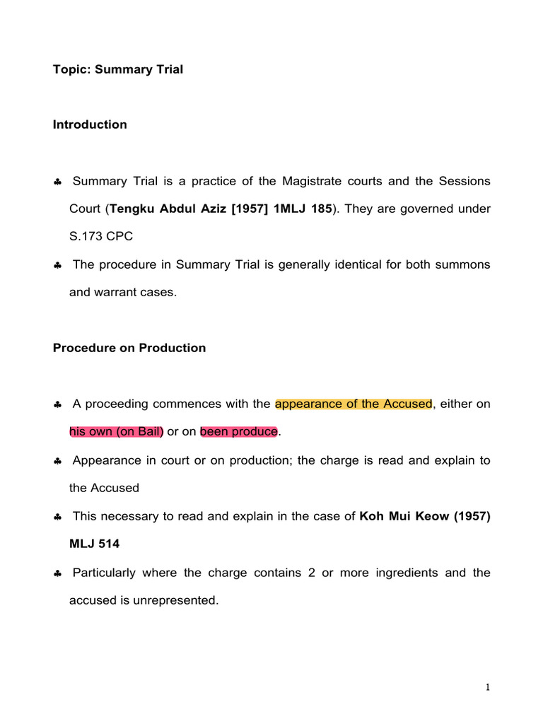Summary Trial Procedures and Pleas | PDF | Plea | Burden Of Proof (Law)