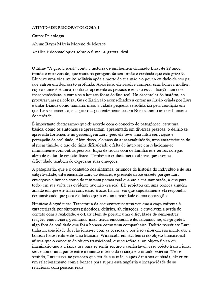 A Garota Ideal Hipótese Diagnóstica Pdf Psicologia Ilusão