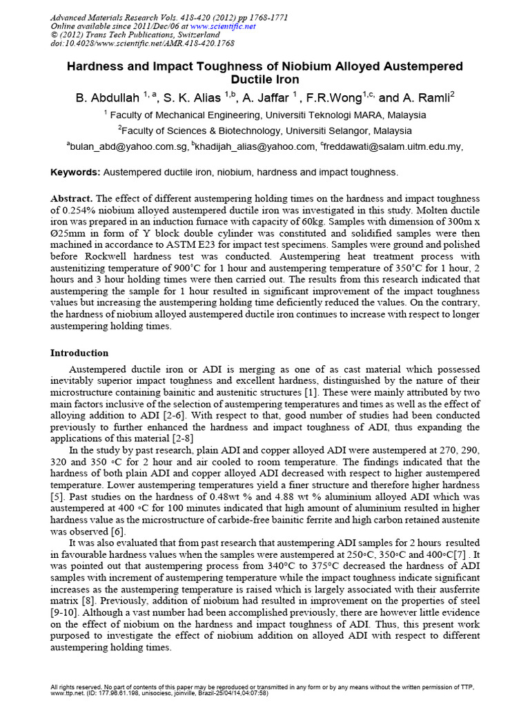 Niobium Alloyed Ductile Iron Hardness | PDF | Building Materials ...