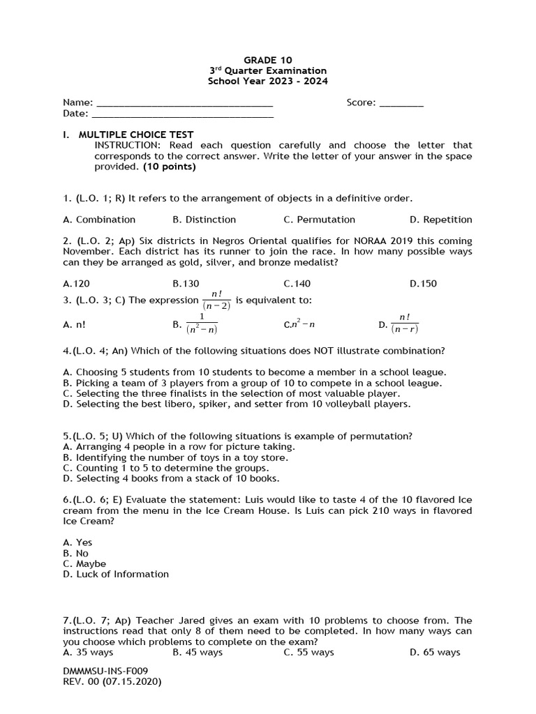 EDUC-105-MULTIPLE-CHOICE Final 10-BY-FELIX | PDF | Volleyball