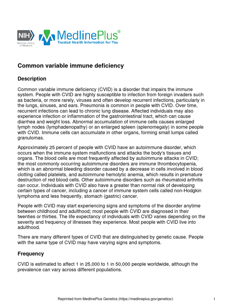 Common Variable Immune Deficiency | PDF | Immunodeficiency | Antibody