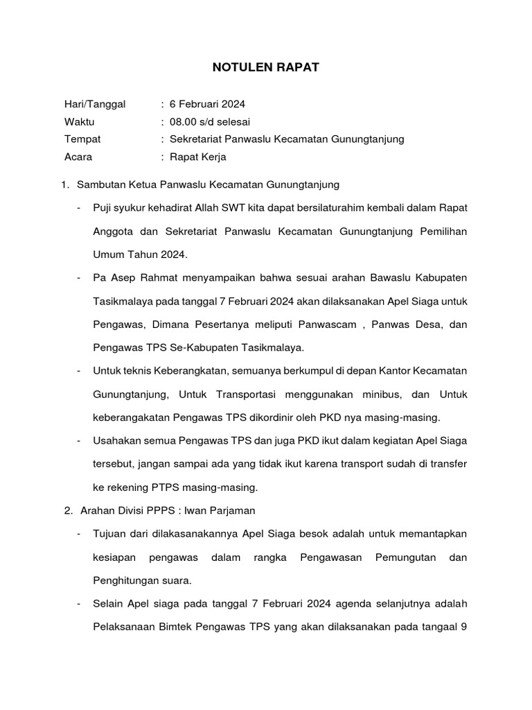 NOTULEN RAPAT 6 Februari 2024 | PDF