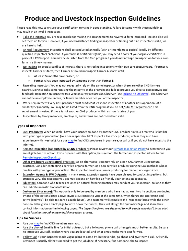Inspection Guidelines Produce Livestock | PDF | Farmer